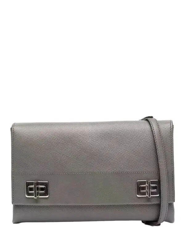 Prada Saffiano Cuir Twist Lock Chain Flap Crossbody Bag - Grey