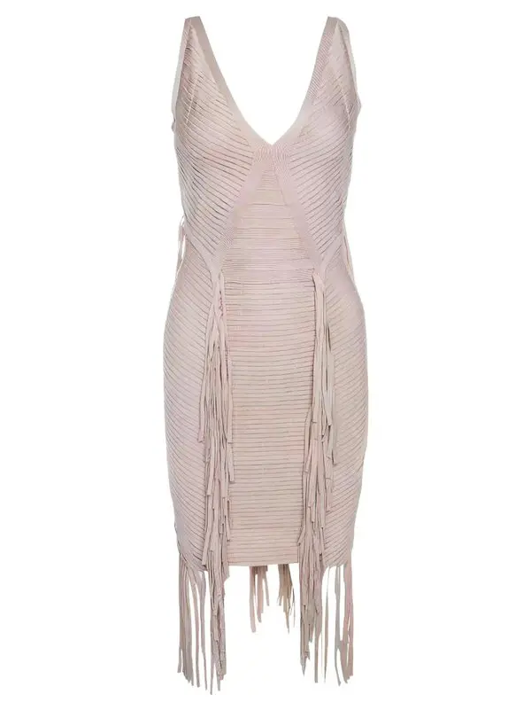 Herve Leger Bandage Fringe Mini Dress - Neutrals