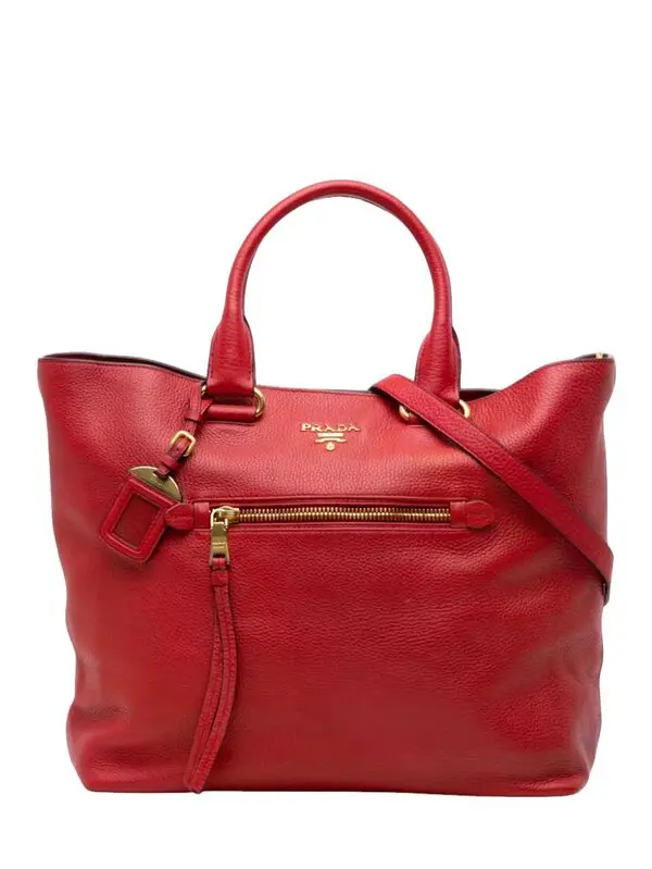 Prada Vitello Daino Open Convertible Tote Satchel - Red