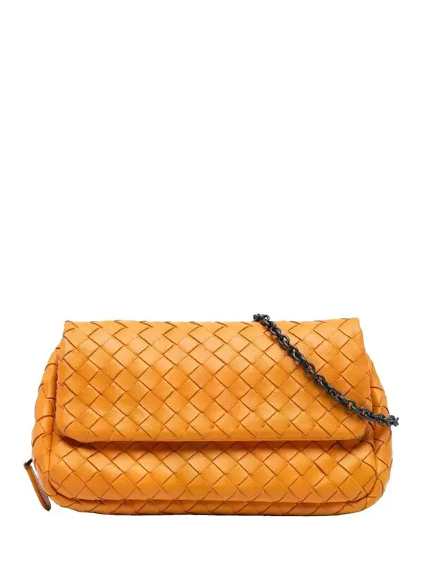 Bottega Veneta Mini Nappa Intrecciato Expandable Chain Flap Crossbody Bag - Orange