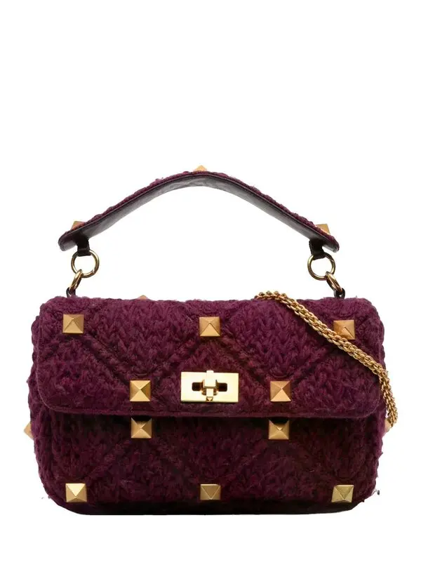 Valentino Garavani Knit Roman Stud Satchel - Purple