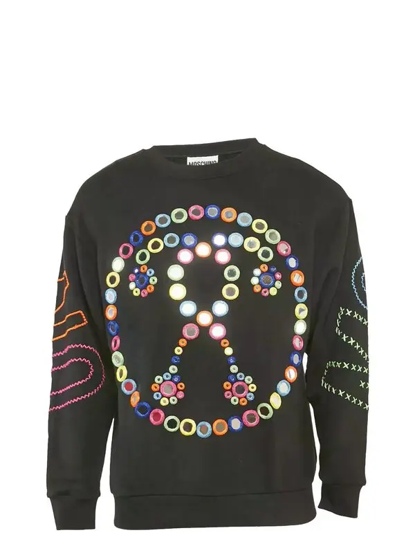 Moschino Cotton Sweatshirt With Mirror Embroidery - Black
