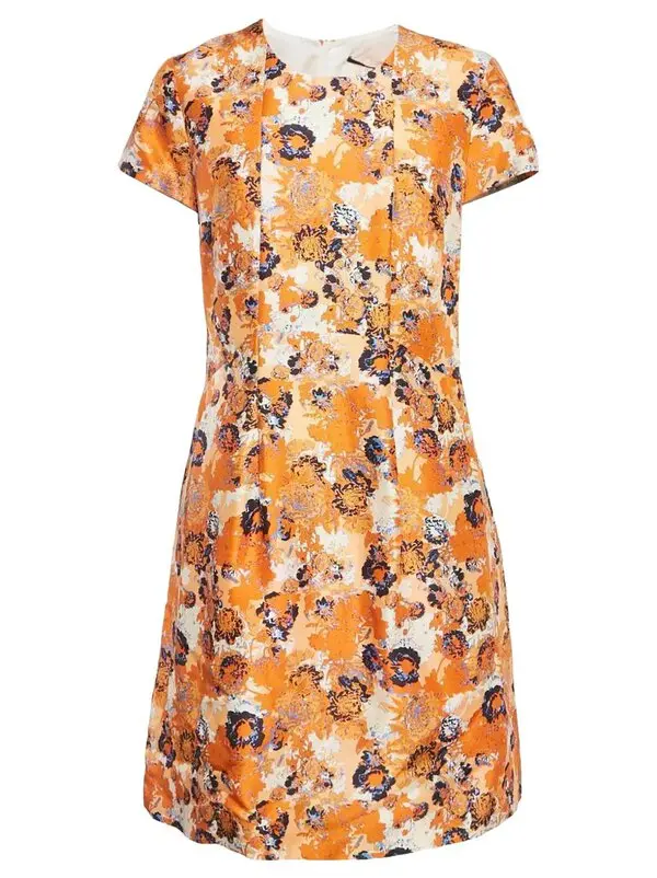 BOSS Floral-pattern Silk A-line Dress - Orange