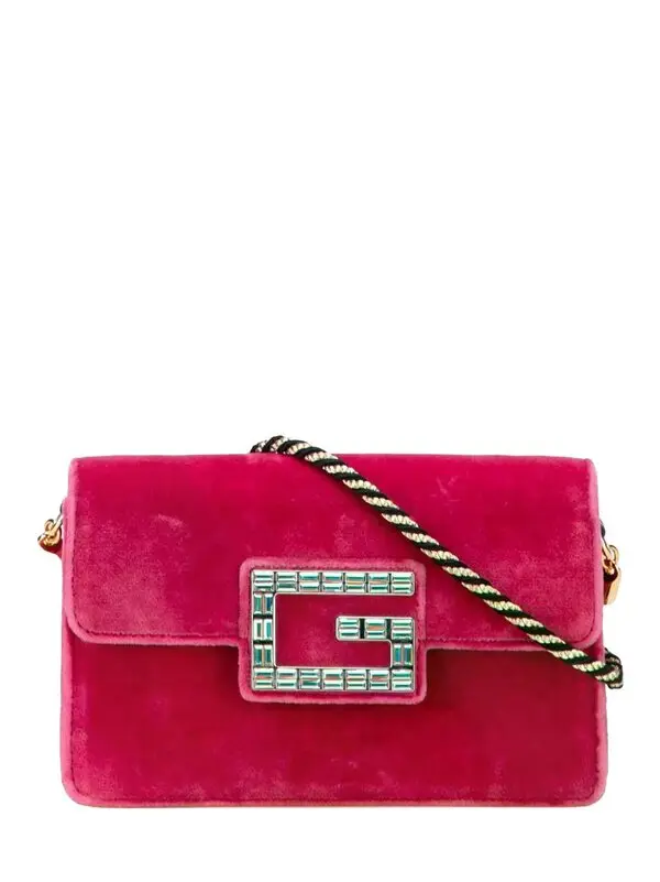 Gucci Crystal Gg Velvet Broadway Crossbody Bag - Pink