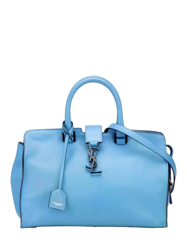 Saint Laurent Small Leather Monogram Cabas Satchel - Blue
