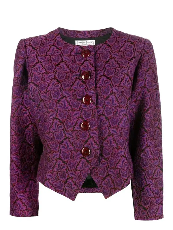 Saint Laurent Floral Jacquard Collarless Jacket - Purple