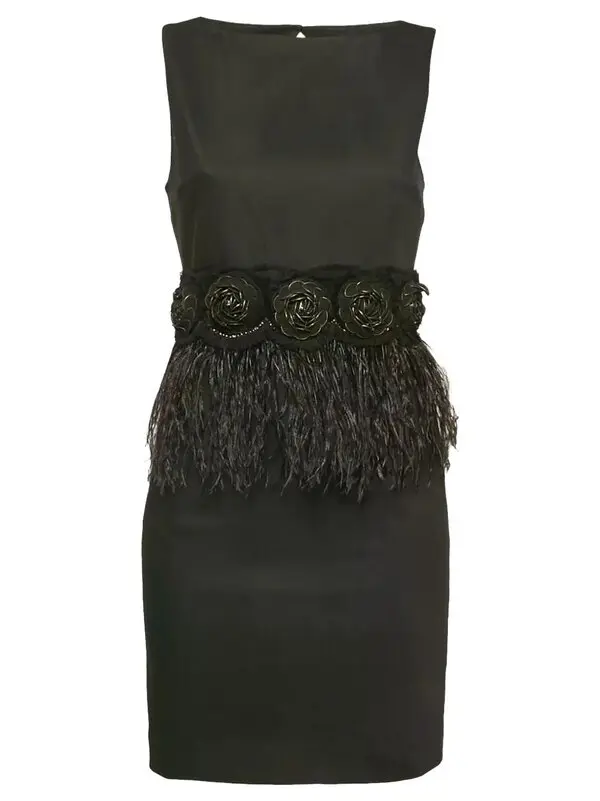 Alice + Olivia Feather-trim Rose-embellishment Dress - Black