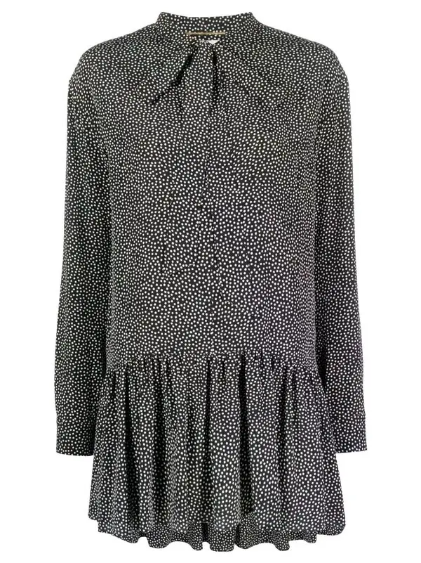 Saint Laurent 2000s Polka Dot Silk Pussy Bow Dress - Black