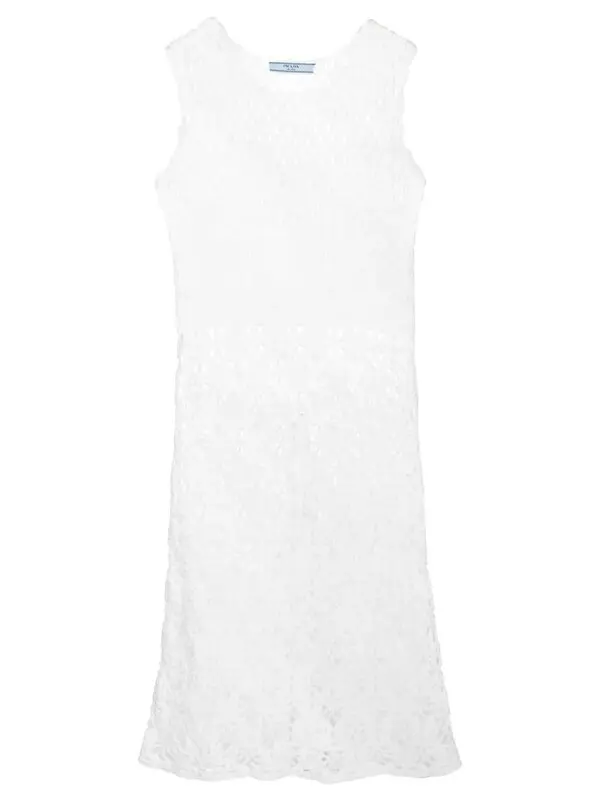 Prada Sleeveless Crochet Midi Dress - White