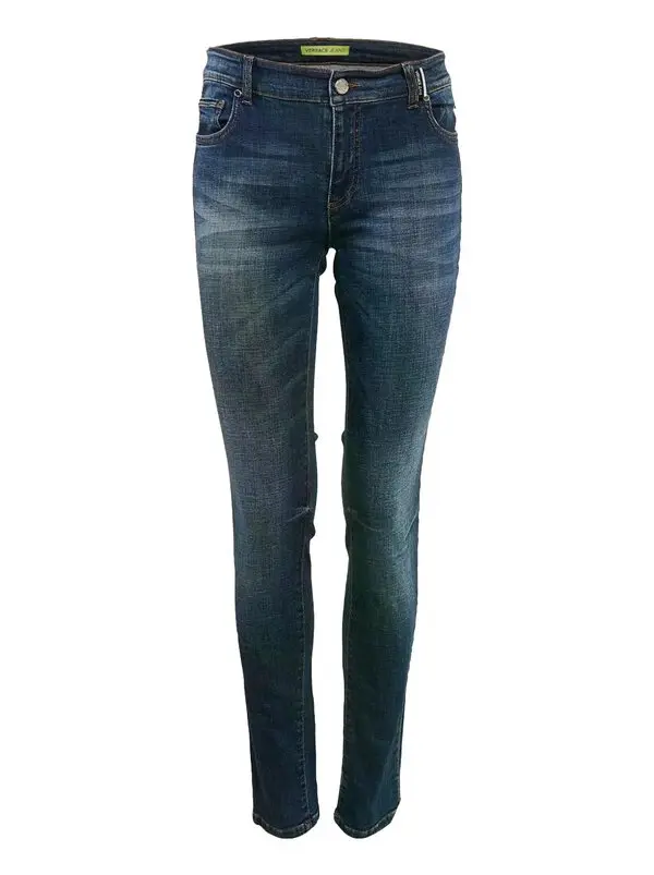 Versace 2023 Embroidered Rhinestone Jeans - Blue