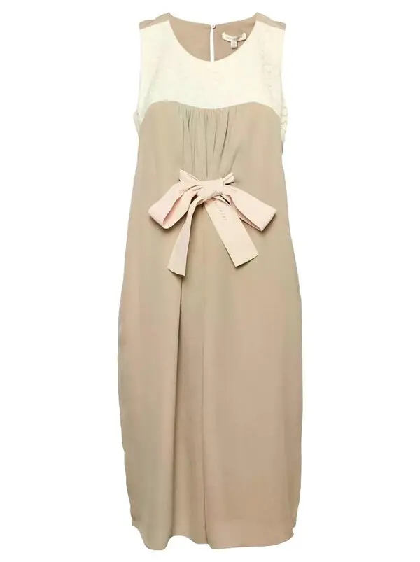 Paule Ka Bow-detail Lace-panel Dress - Neutrals