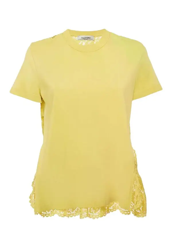 Valentino Garavani Lace-trimmed Short-sleeved Top - Yellow