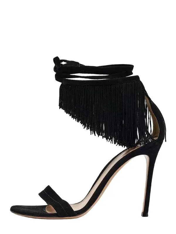 GIANVITO ROSSI 110mm Olivia Fringed Sandals - Black