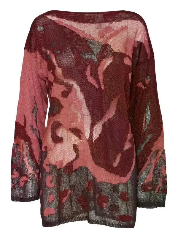 KRIZIA Patterned Intarsia Knit Sweater - Red
