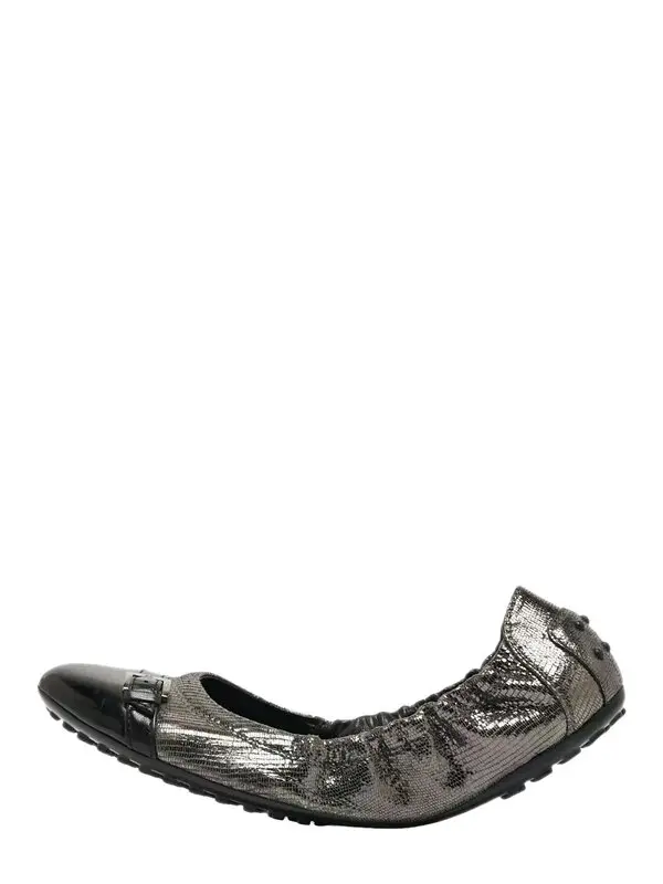 TOD'S Metallic-effect Leather Ballet Flats - Silver