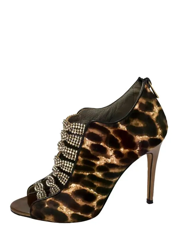 GINA Leopard-print Crystal Sandals - Brown