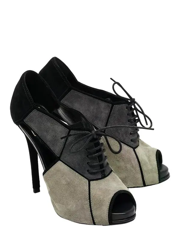 ROGER VIVIER Paneled Lace-up Stiletto Boots - Grey
