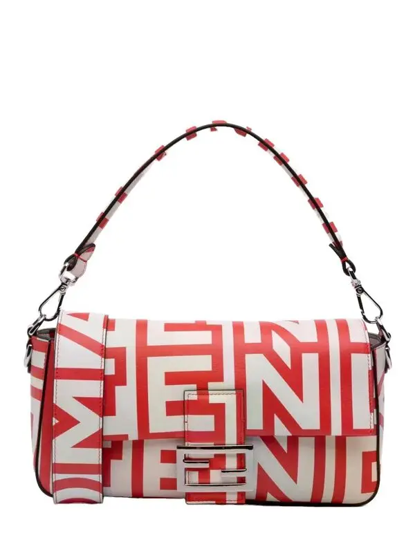 Fendi Printed Nappa Leather Baguette Satchel - Red