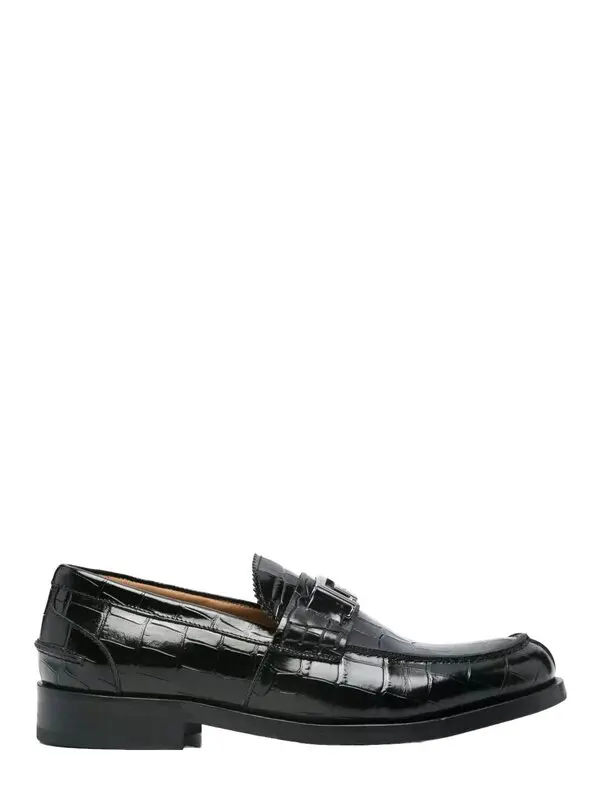 Versace Greca Crocodile-effect Leather Loafers - Black