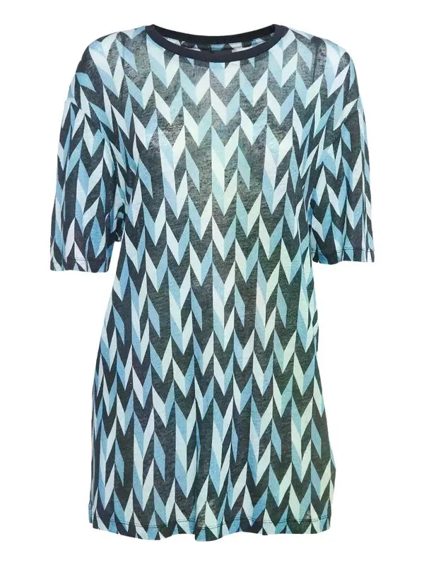 Emporio Armani Zigzag-print Linen Top - Blue