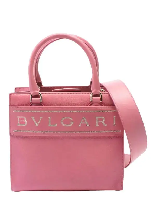 BVLGARI 2010s Logo-embroidered Leather Tote Bag - Pink