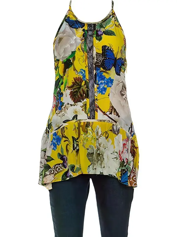 Roberto Cavalli Floral-print Peplum Top - Yellow