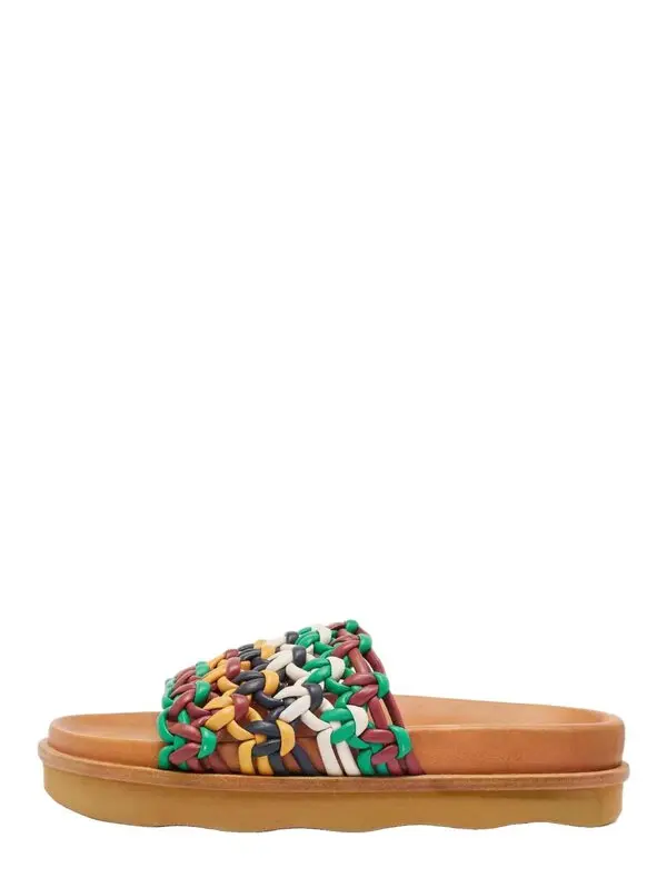 Chloé Leather Woven Platform Sandals - Green