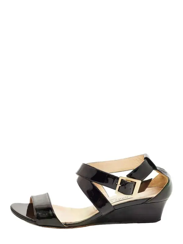 JIMMY CHOO 80mm Leather Wedge Sandals - Black