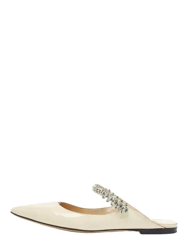 JIMMY CHOO Crystal-embellished Leather Flat Mules - Neutrals