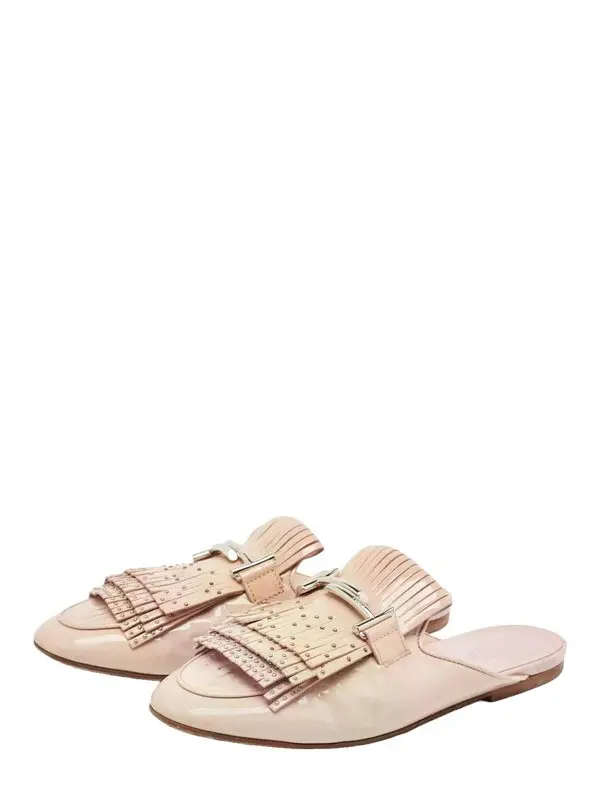 TOD'S VINTAGE Fringed Studded Mules - Neutrals