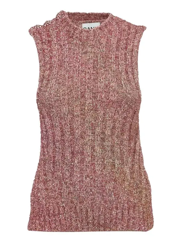 GANNI Crystal-button Ribbed Vest - Pink