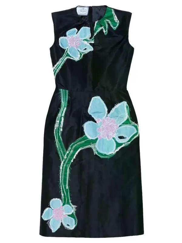 Prada Flower Appliqué Dress - Blue