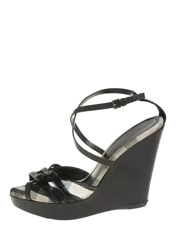 Burberry Wedge Buckled Sandals - Black