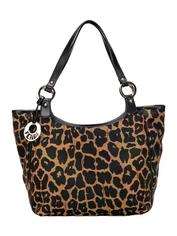 Fendi Leopard Print Chef Canvas Handbag - Brown