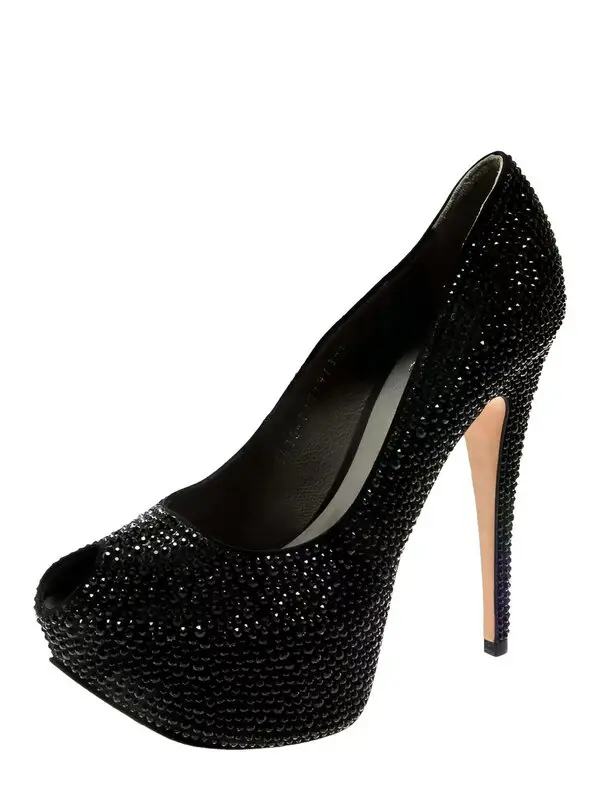 GINA 145mm Crystal-embellished Pumps - Black