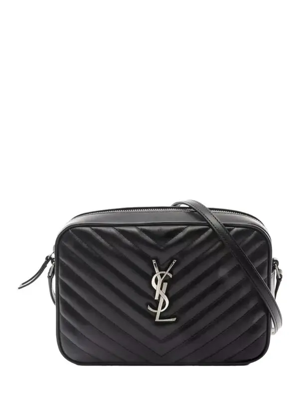 Saint Laurent Lou Roux Monogram Chevron Shoulder Bag - Black