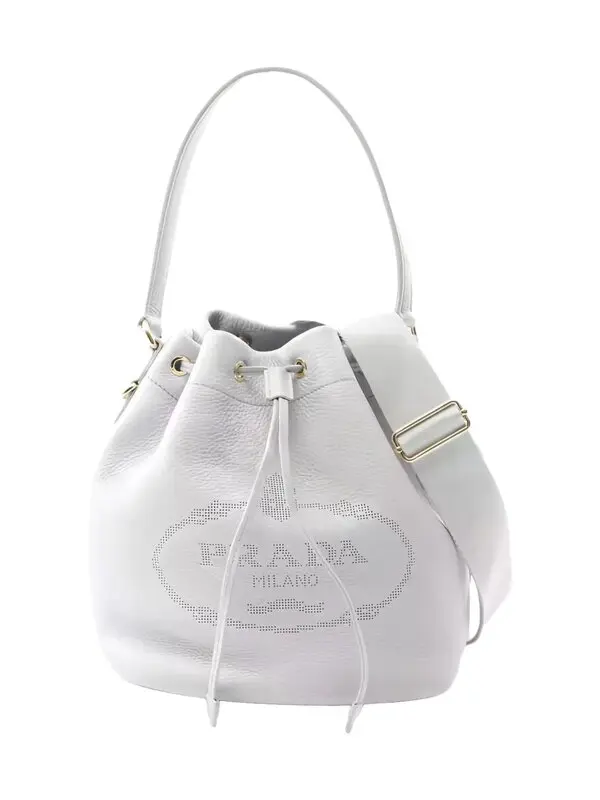 Prada Drawstring Leather Bucket Bag - White