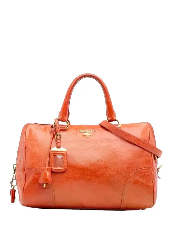 Prada Vitello Shine Bauletto Satchel - Orange