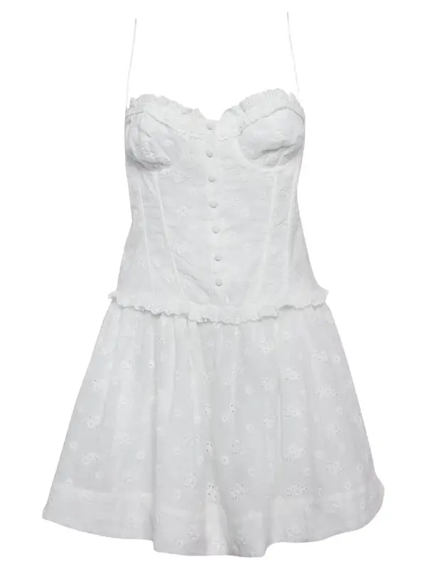 For Love & Lemons Embroidered Mini Dress - White
