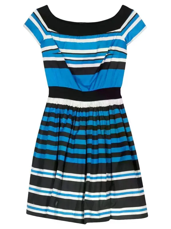 Prada 2000s Striped Flared Mini Dress - Blue