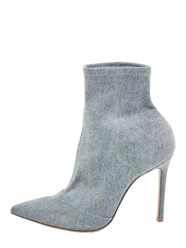 GIANVITO ROSSI 100mm Denim Point-toe Boots - Blue