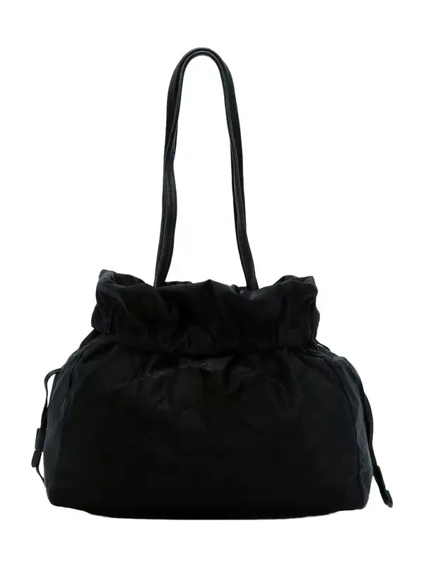 Prada Tessuto Logo Drawstring Tote Bag - Black