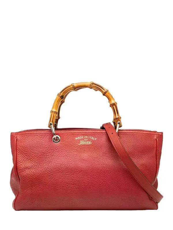 Gucci Medium Calfskin Bamboo Shopper Satchel - Red