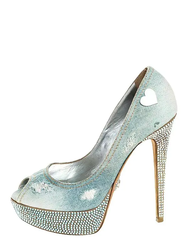 Philipp Plein 145mm Denim Crystal Pumps - Blue