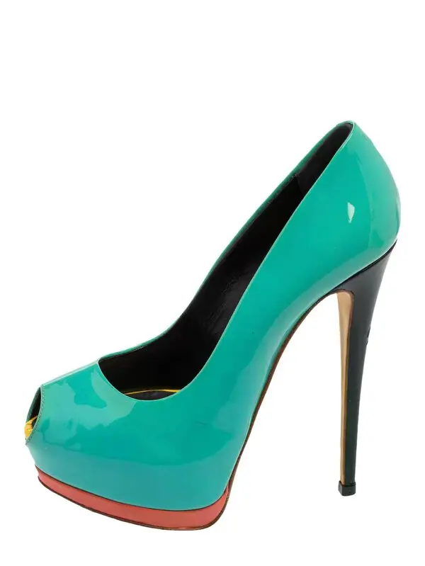 GIUSEPPE ZANOTTI Patent Leather Peep-toe Platform Stiletto Pumps - Green