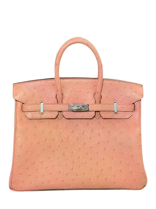 Hermès 2021 Birkin 25 Ostrich Palladium-hardware Tote Bag - Pink