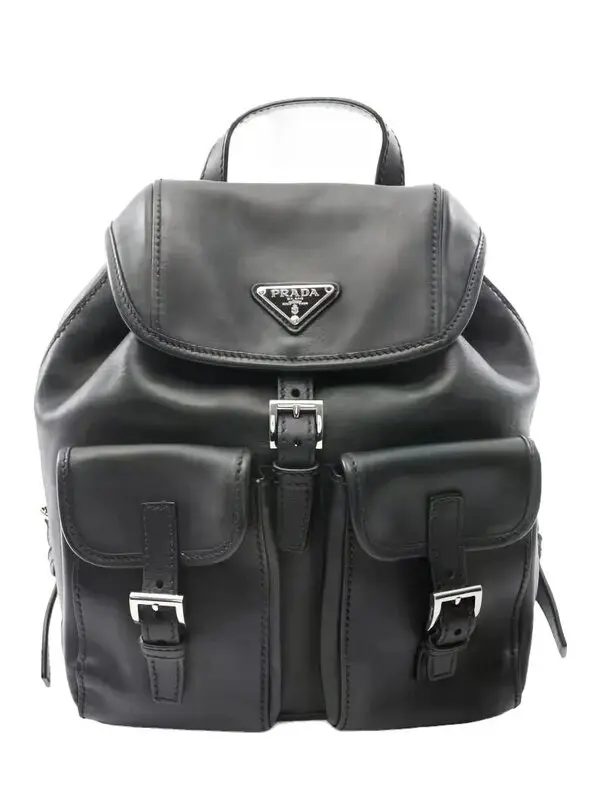 Prada Logo-plaque Leather Backpack - Black