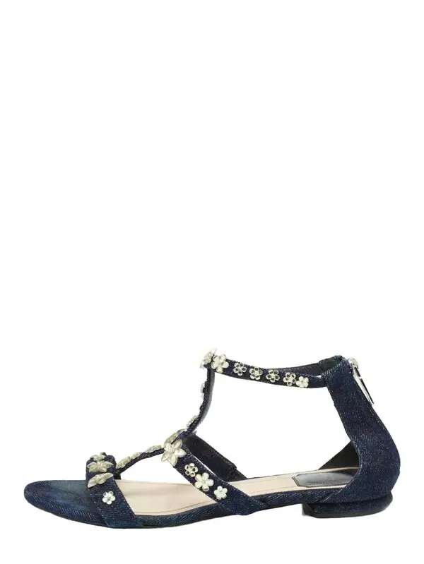 Dior Floral-embellished Flat Sandals - Blue