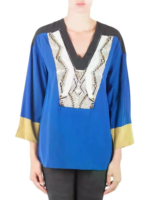 Etro Beaded Silk Top - Blue