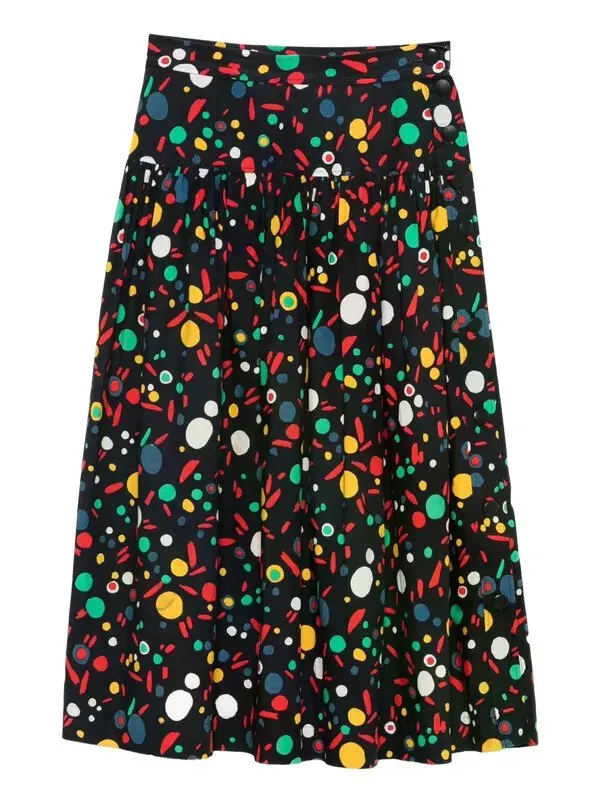 Saint Laurent 1980s Printed Cotton Skirt - Blue